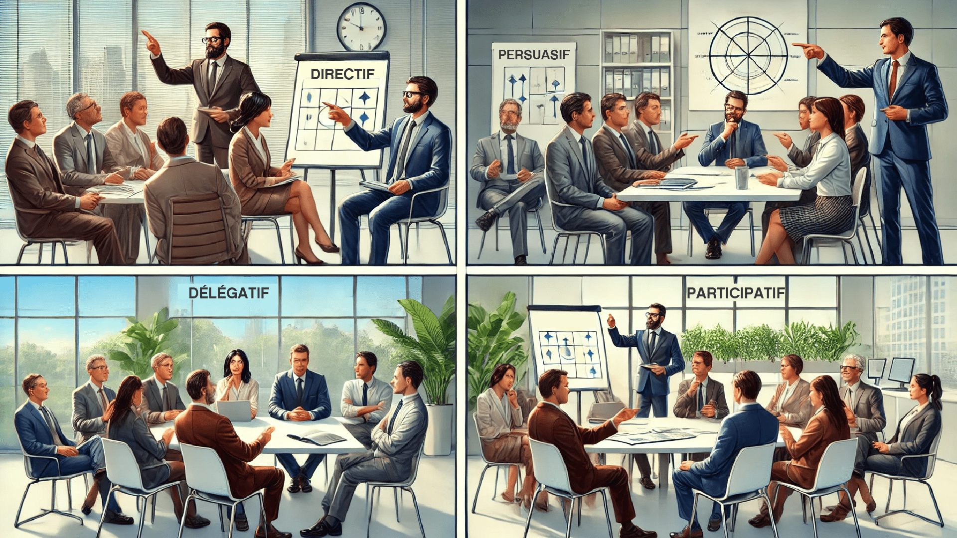Différents types management: directif persuasif participatif délégatif